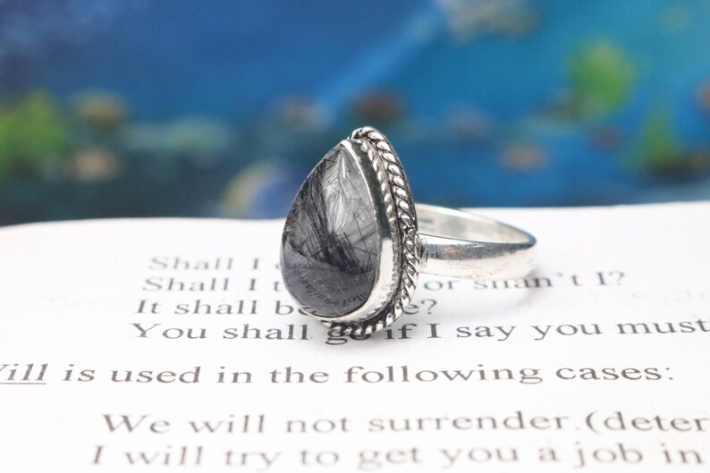 Natural Black Rutilated Quartz Ring 925 Sterling Silver Ring - Etsy
