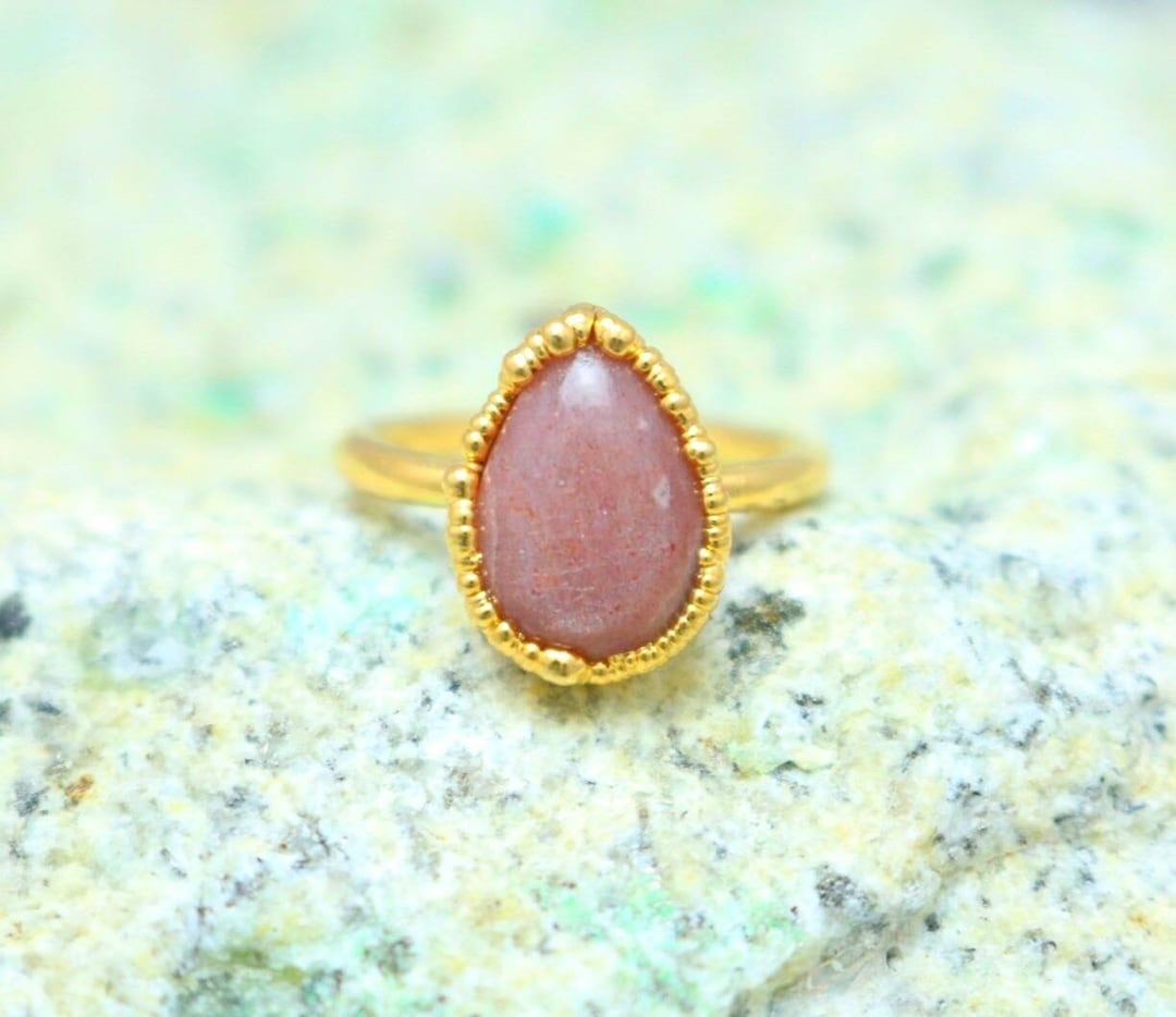 Pfirsich Mondstein Gold Ring Gold Ring Edelstein Ring Boho - Etsy.de