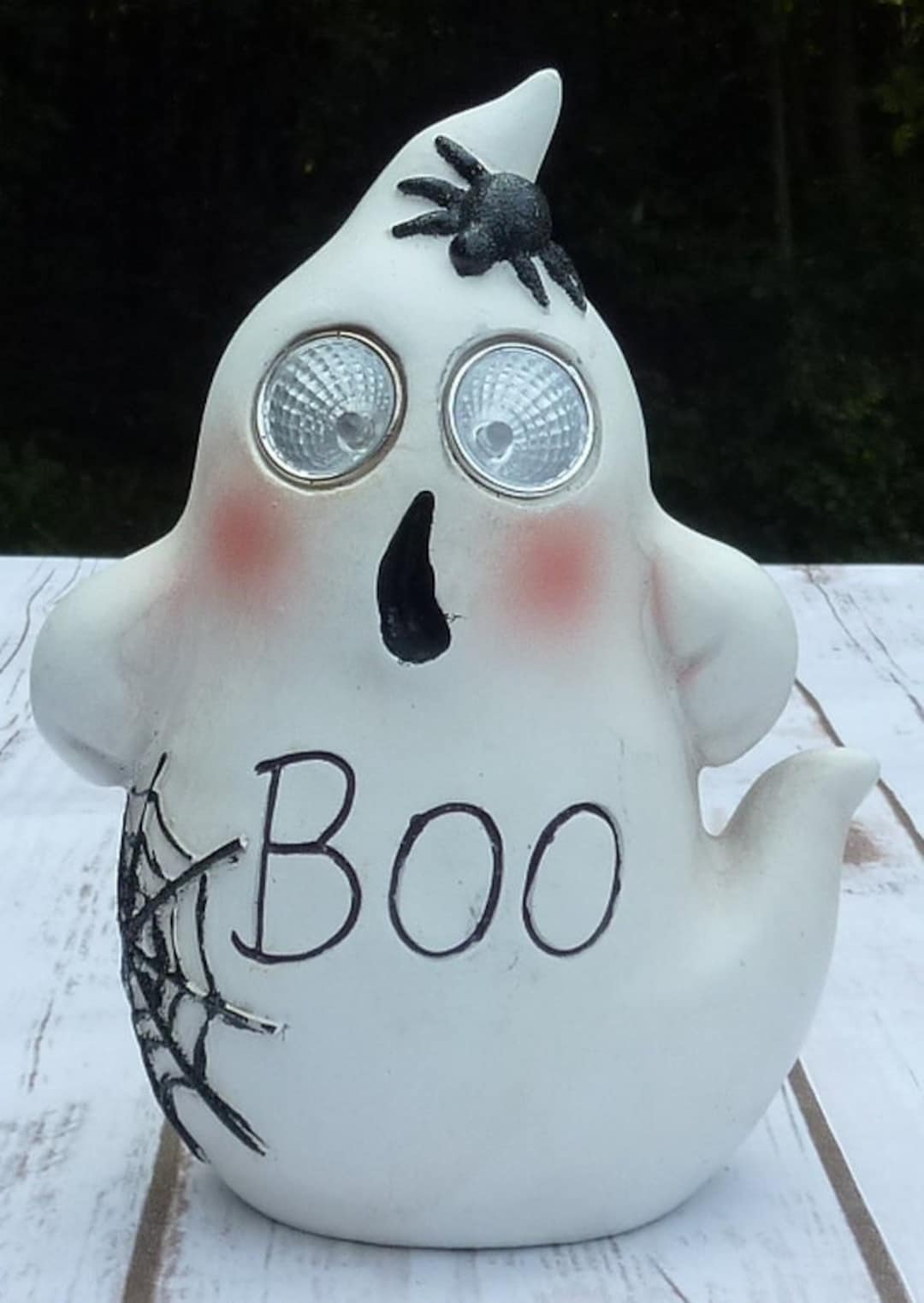 Vintage Halloween Plaster Chalkware Boo Ghost Yellow Light up Eyes ...