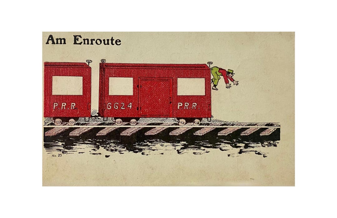 Vintage Comic Train Postcard - Etsy