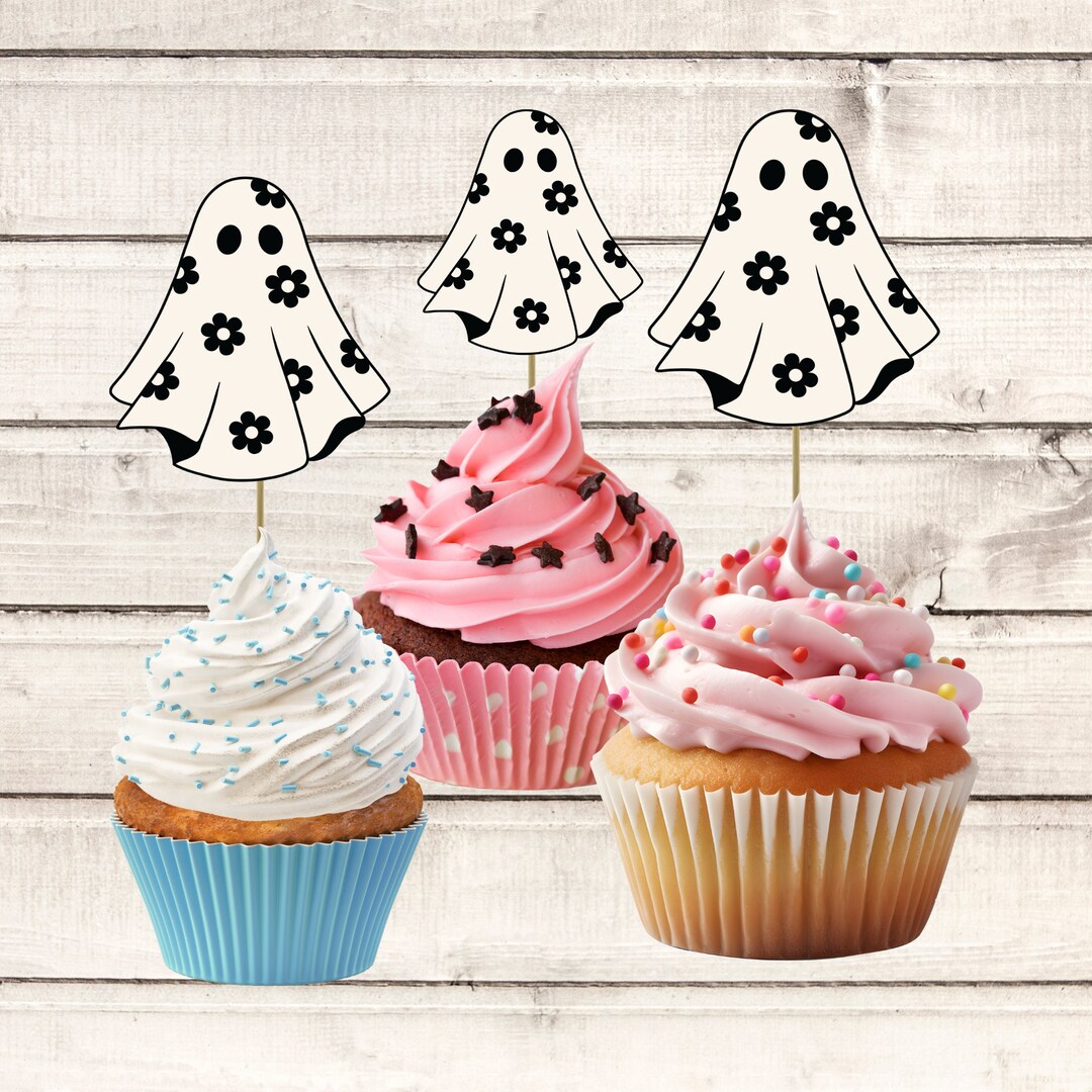 Halloween Ghost Cupcake Toppers, Retro Cute Ghost, Birthday Party ...