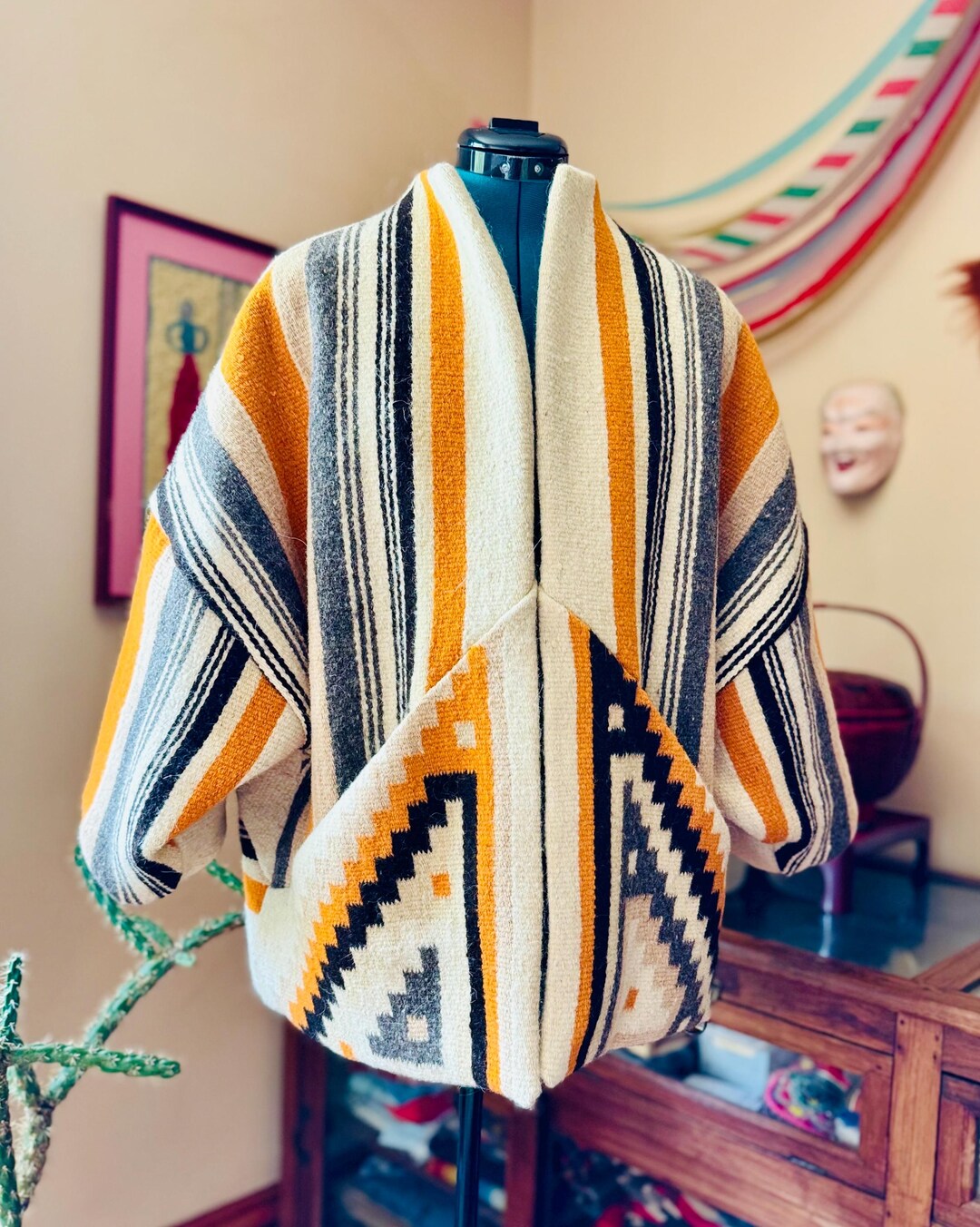 Vintage Mexican Blanket Wool Coat - Etsy
