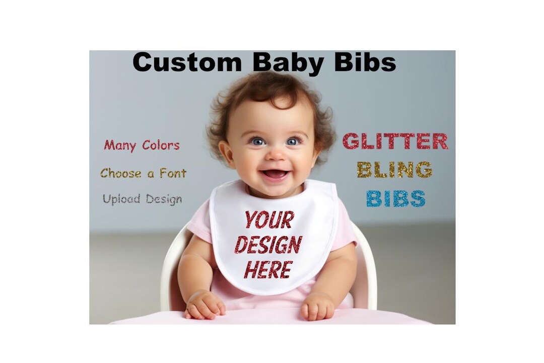 Custom Glitter Baby Bib: Personalized Name, Logo, or Phrase - Etsy