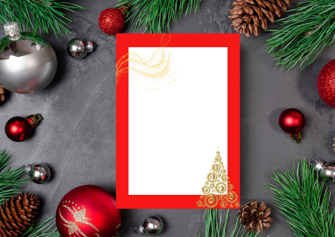 Red Border Christmas, Golden Glitter Tree, Instant Download Printable ...