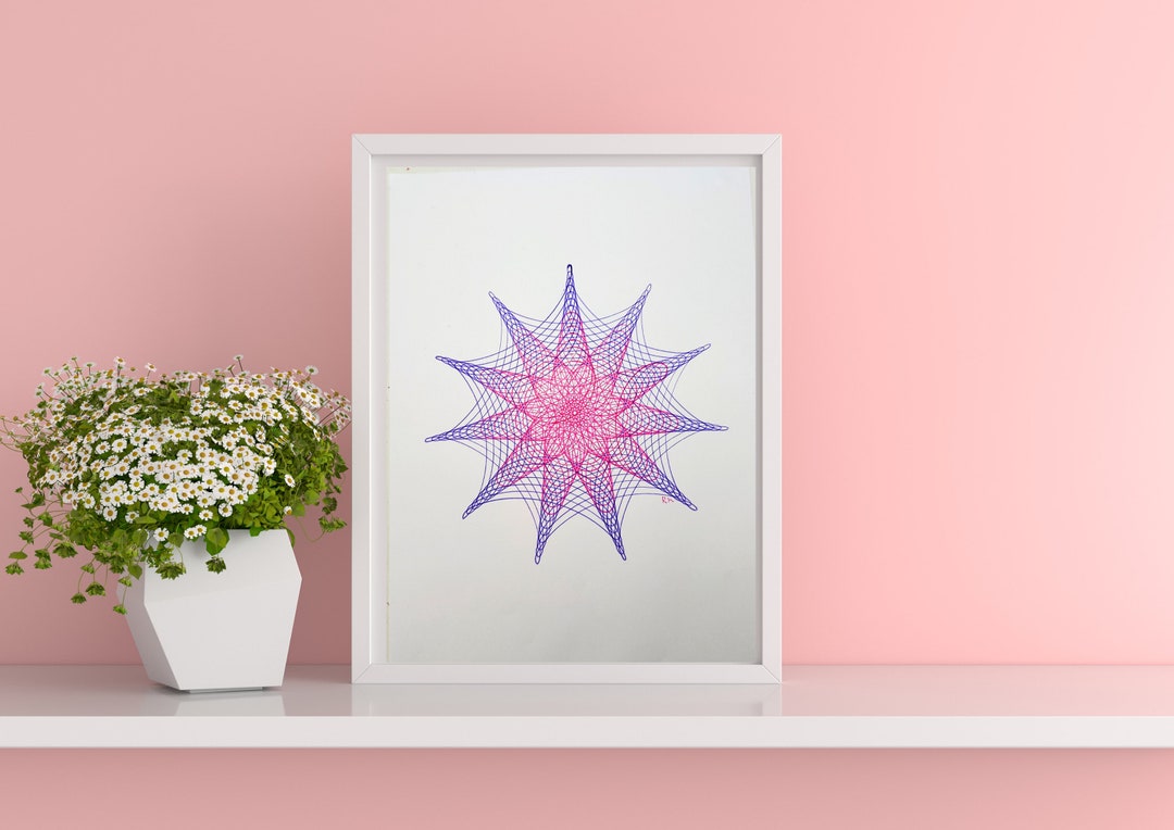 Handdrawn Pink and Lila Spirograph Art Star Style Mandala Style Wall ...