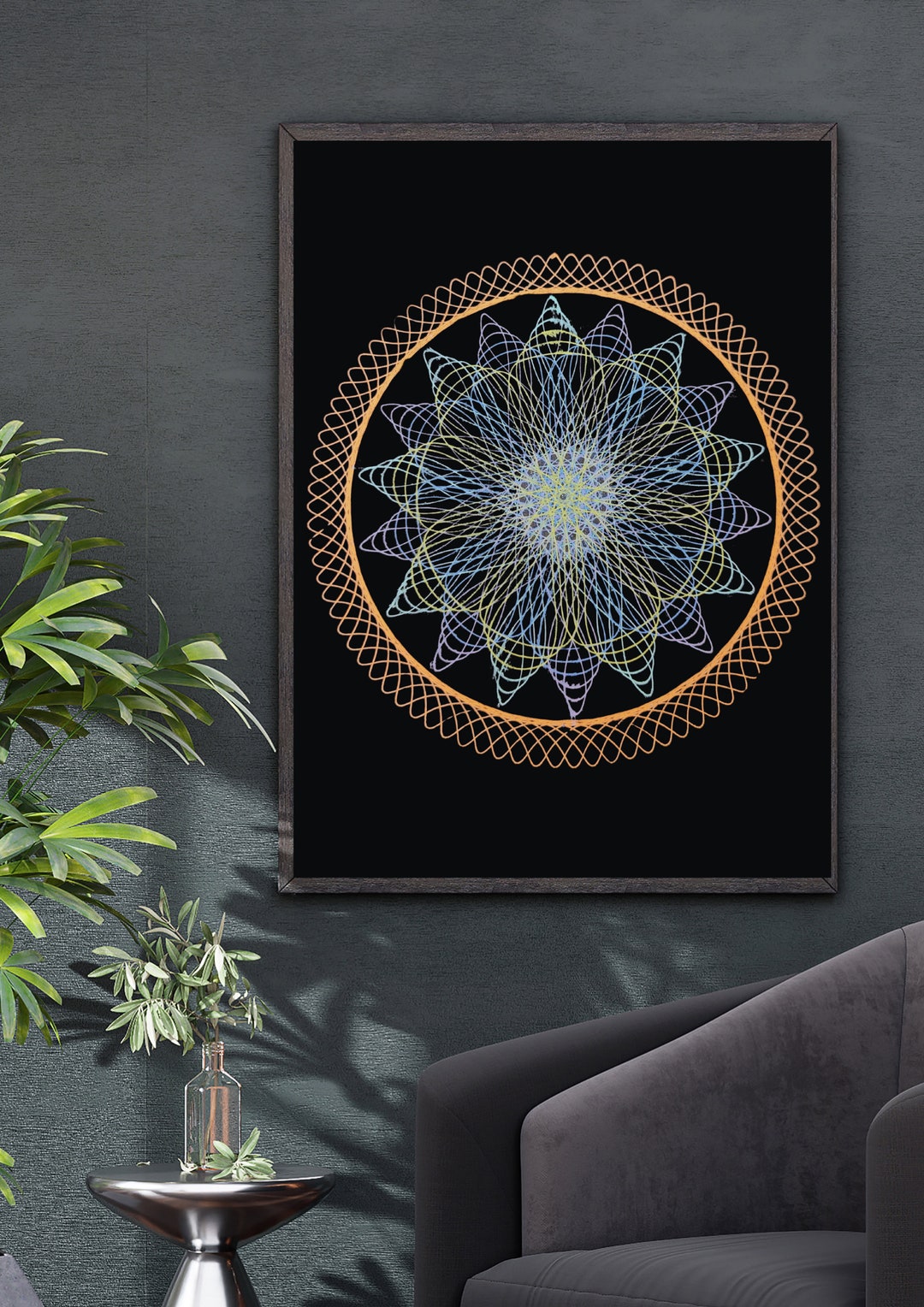 Spirograph Print Wall Art - Pastel Colors on Black, Original is ...