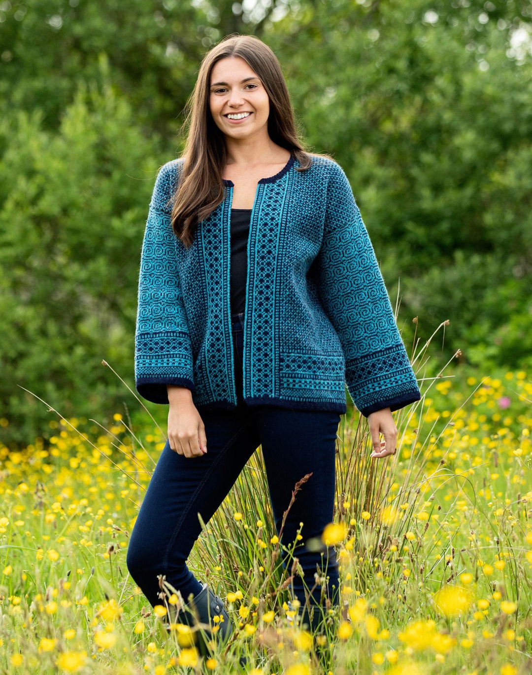 6 Colours. Womens Fair Isle Kimono Cardigan Wool Coatigan. Blue, Black ...