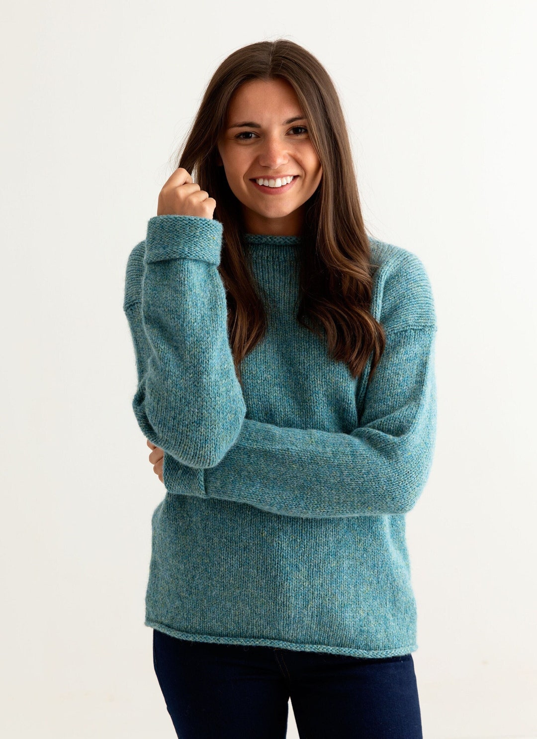 8 Colours. Womens Chunky Scottish Wool Roll Neck Cuffed Jumper Sweater ...