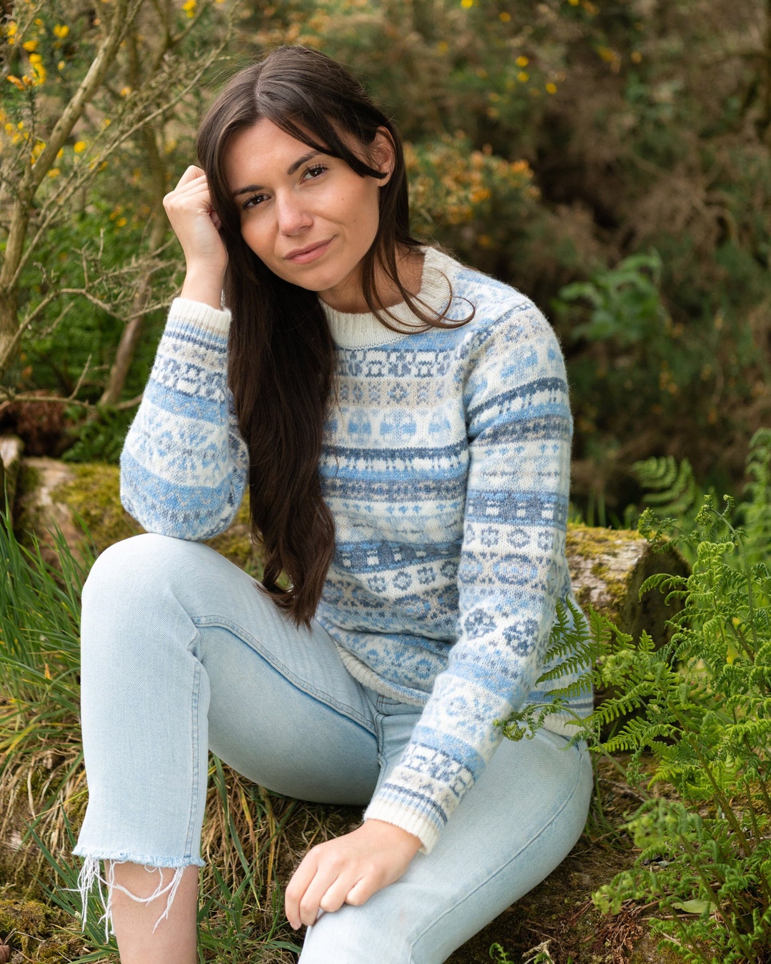 3 Colours. Womens Scottish Wool Fair Isle Jumper Sweater. Blue, Green ...