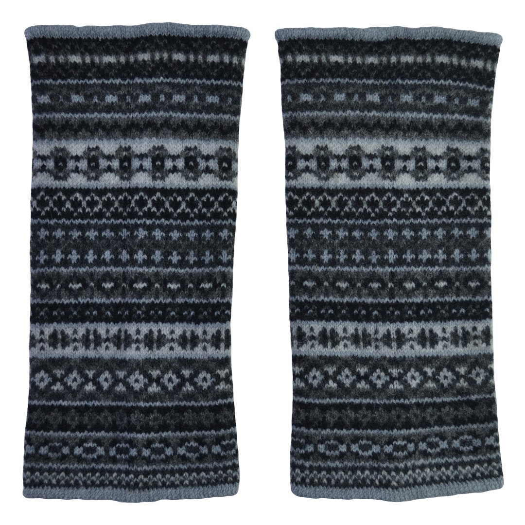 Fair Isle Gauntlet Wristlet Gloves. Scottish Lambswool. Black, Grey ...