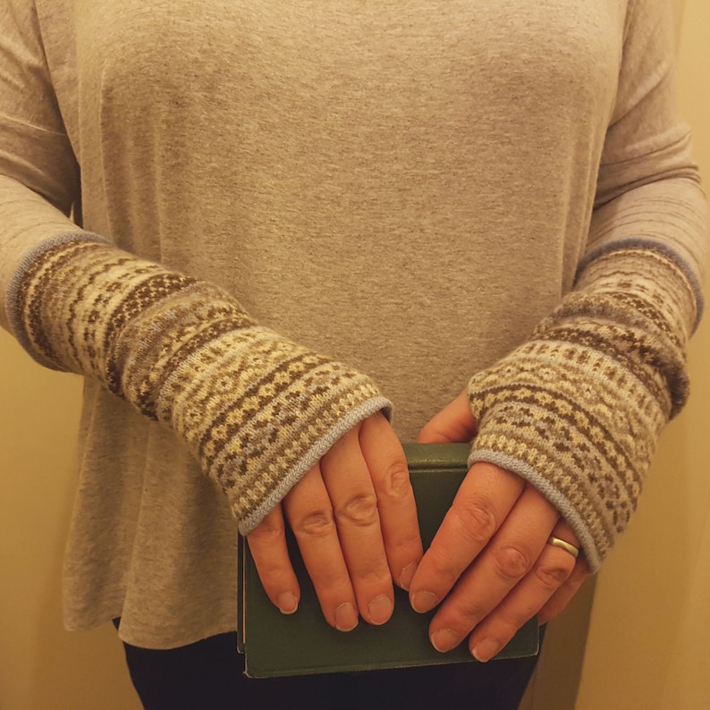 Fair Isle Fingerless Gloves Mittens Gauntlet Wristlet Gloves. - Etsy UK