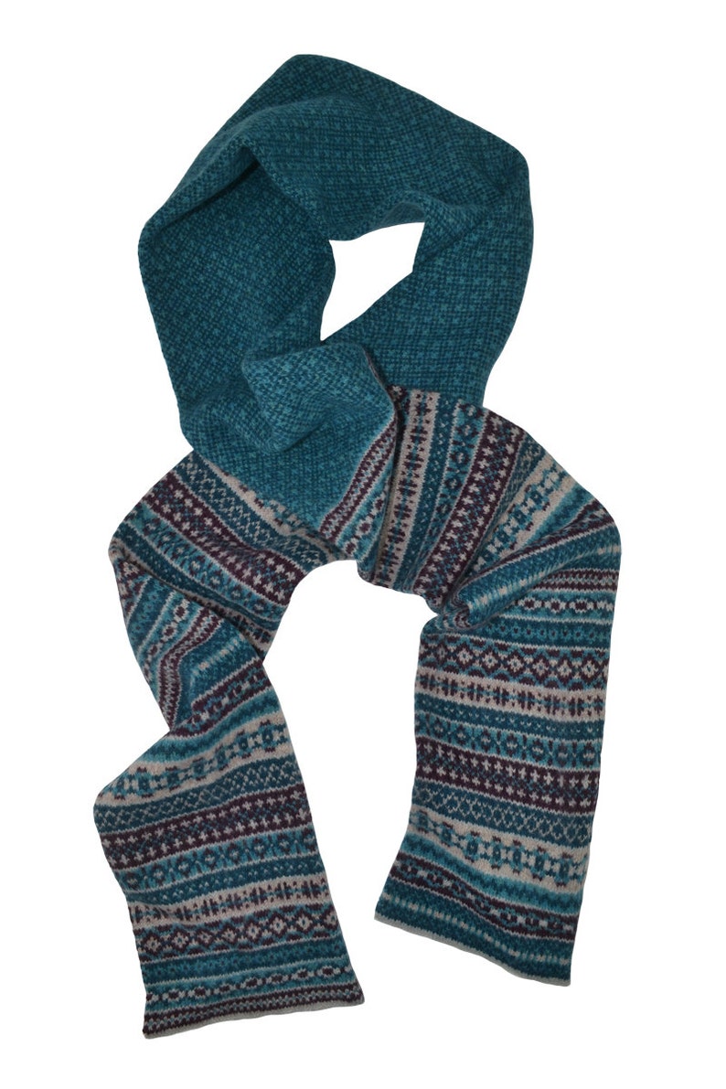Fair Isle Scottish Lambswool "tweed" Knitted Winter Scarf - Teal - Etsy UK