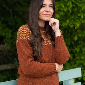 7 Colours. Womens Fair Isle Jumper Sweater Wool Red, Aqua, Rust, Purple ...