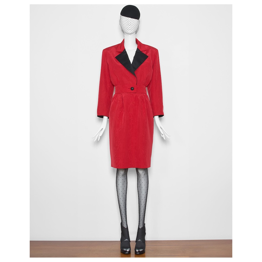 Vintage YSL Cocktail Suit: 1985 Red Silk Moiré, Black Satin - FR 40 - Etsy