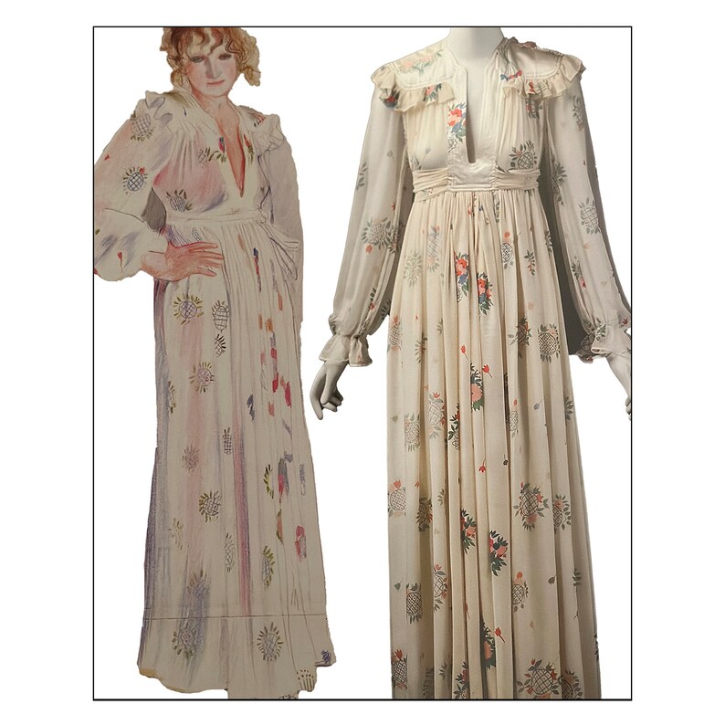 Iconic Vintage 1970 Flirty Satin Back Celia Birtwell Bouquet Print ...