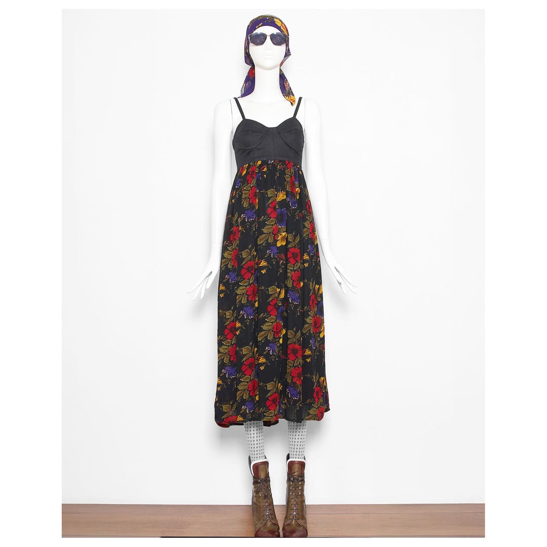 Iconic 1991 Runway Floral Cone Bra JEAN PAUL GAULTIER Ethnic Grunge ...
