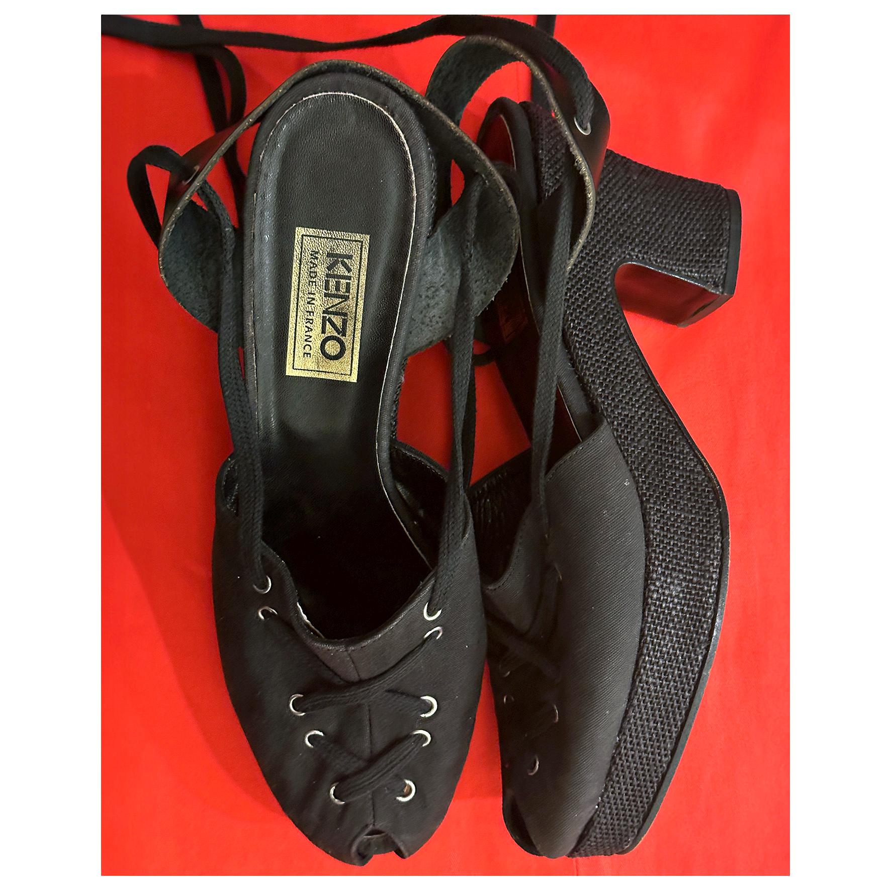 Rare Vintage 1970s Black Greek Strap Corset Platform KENZO Peeptoe ...