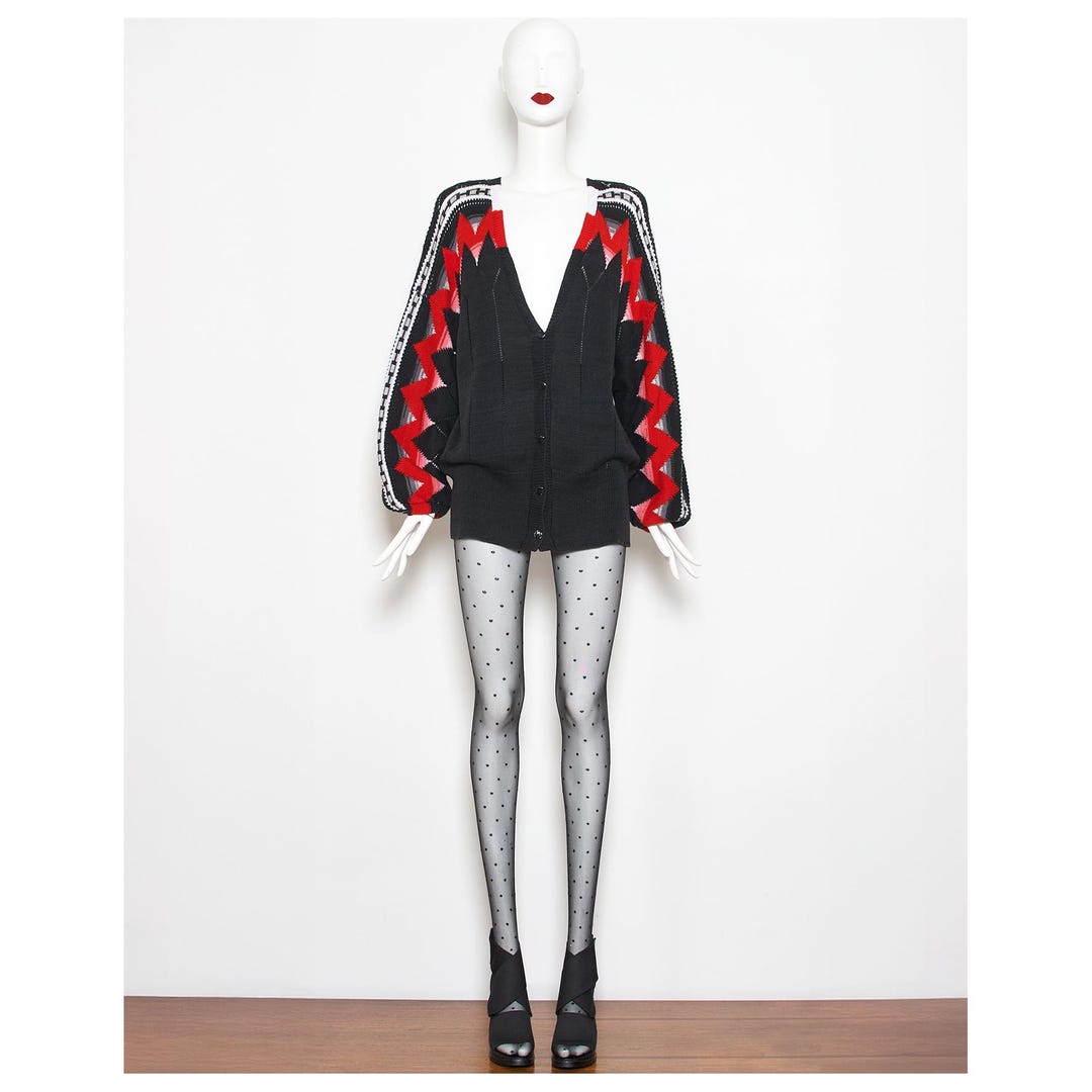 Rare Vintage Late 1981 Red Black White Aztec Ajour Knit KANSAI YAMAMOTO ...
