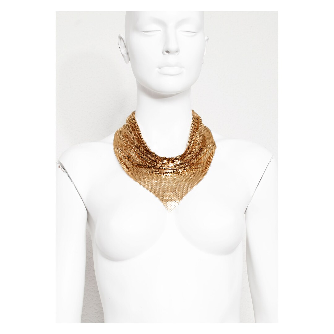 Rare Vintage Gold Chain Mesh 70s WHITING & DAVIS Disco Draped Necklace ...