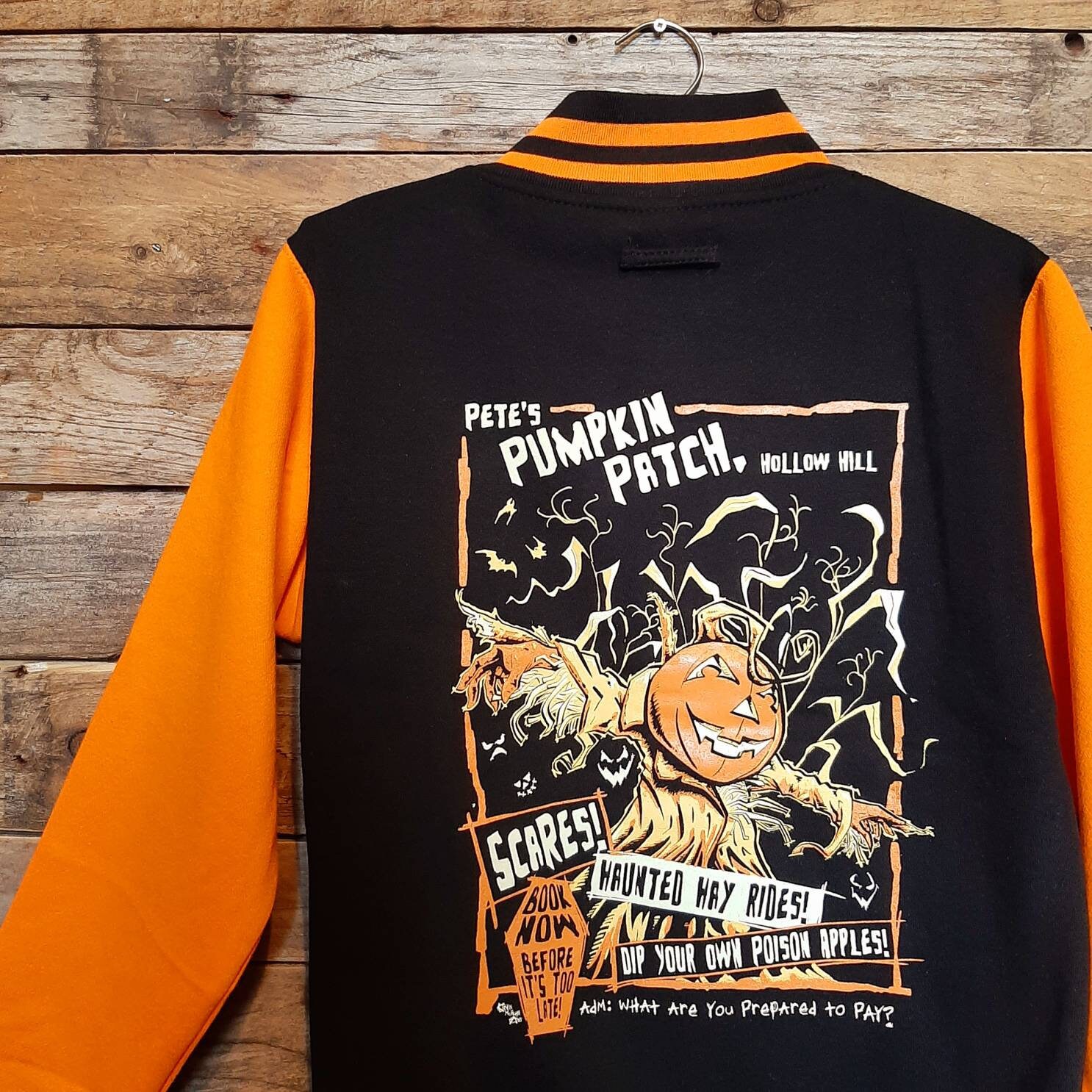 Halloween Jacket - Pete's Pumpkin Patch Black and Orange Varsity Jacket ...
