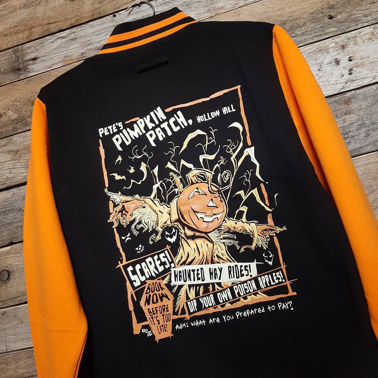 Halloween Jacket - Pete's Pumpkin Patch Black and Orange Varsity Jacket ...