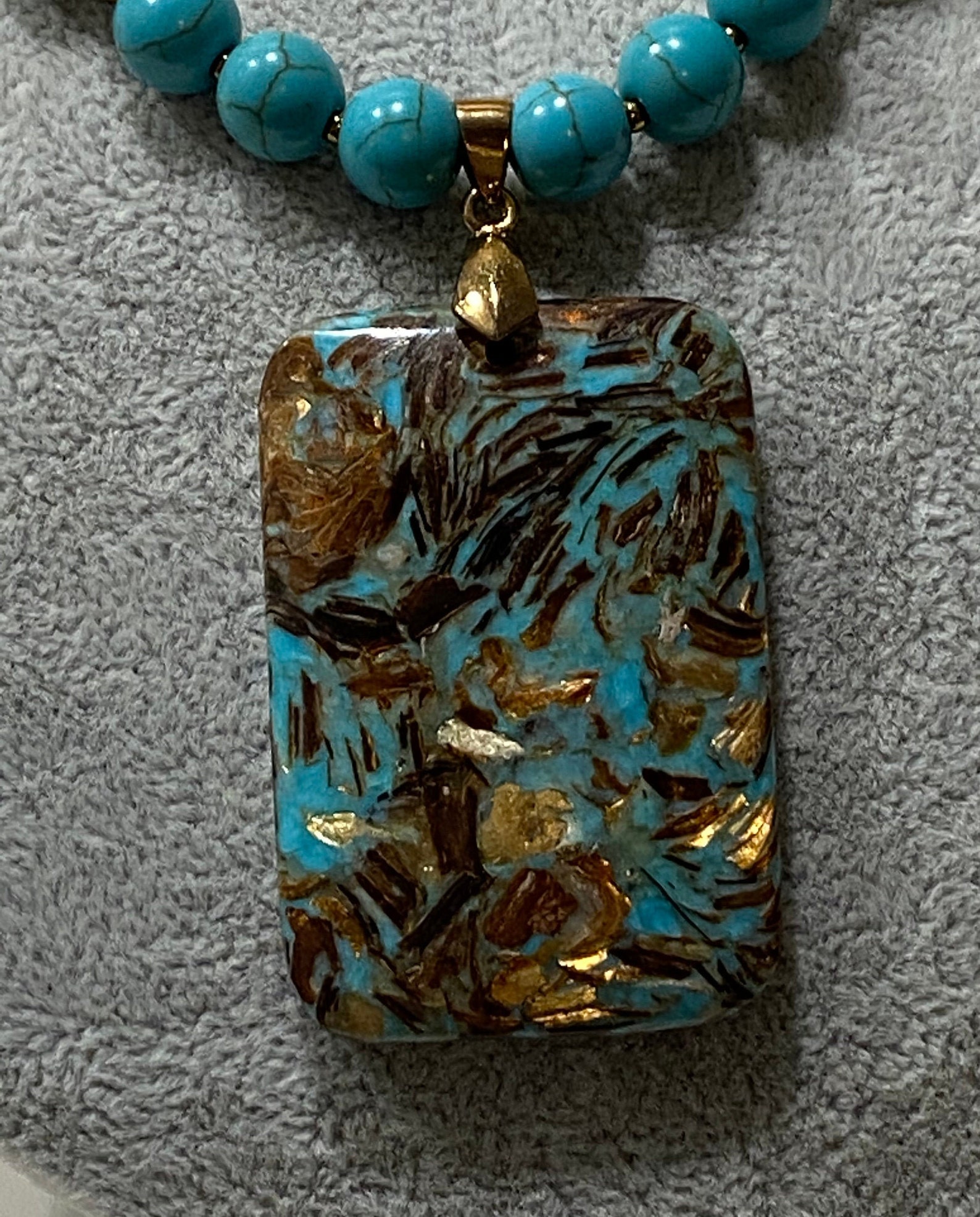 Turquoise Gemstone and Bornite Pendant Necklace/swarvoski Crystal ...