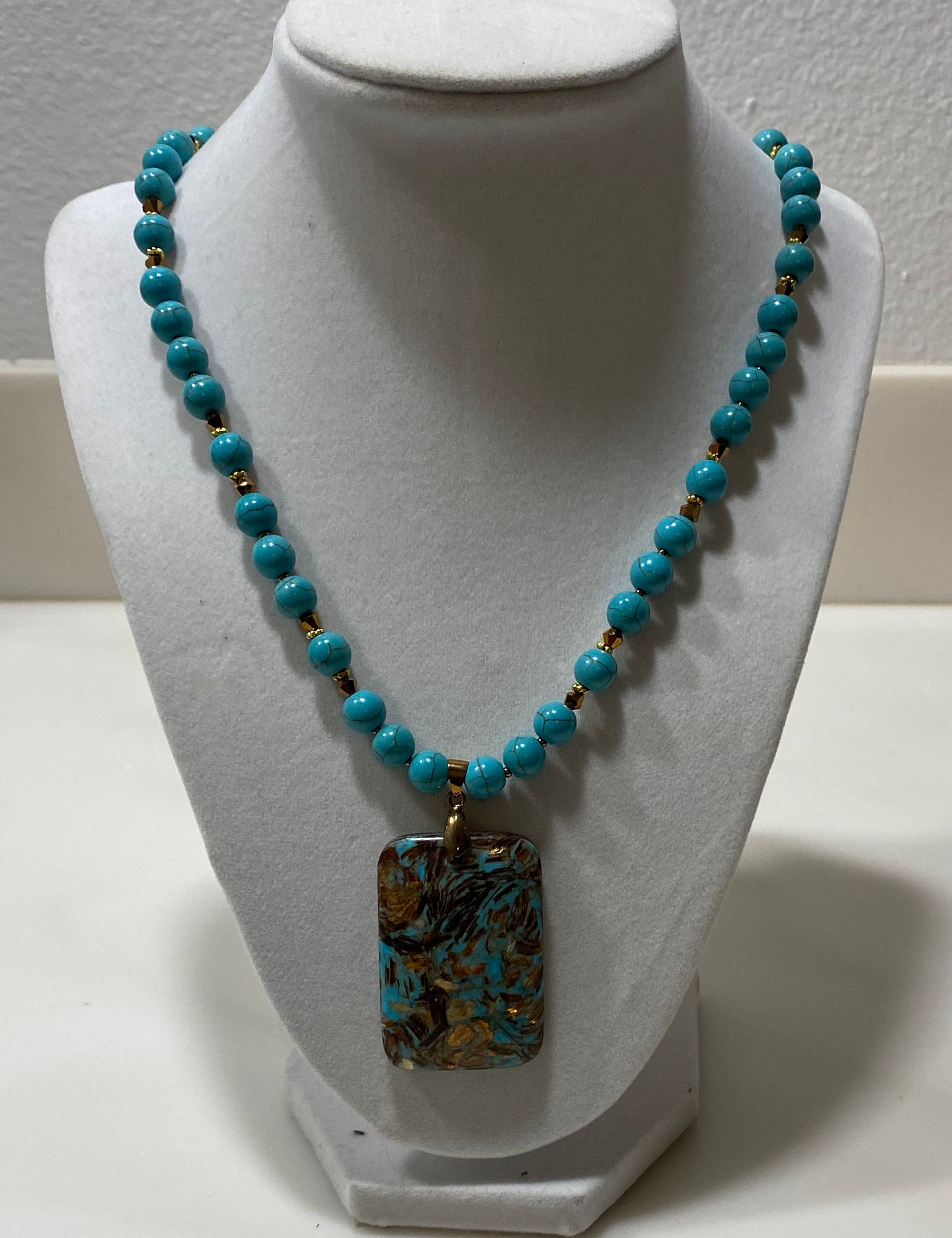 Turquoise Gemstone and Bornite Pendant Necklace/swarvoski | Etsy