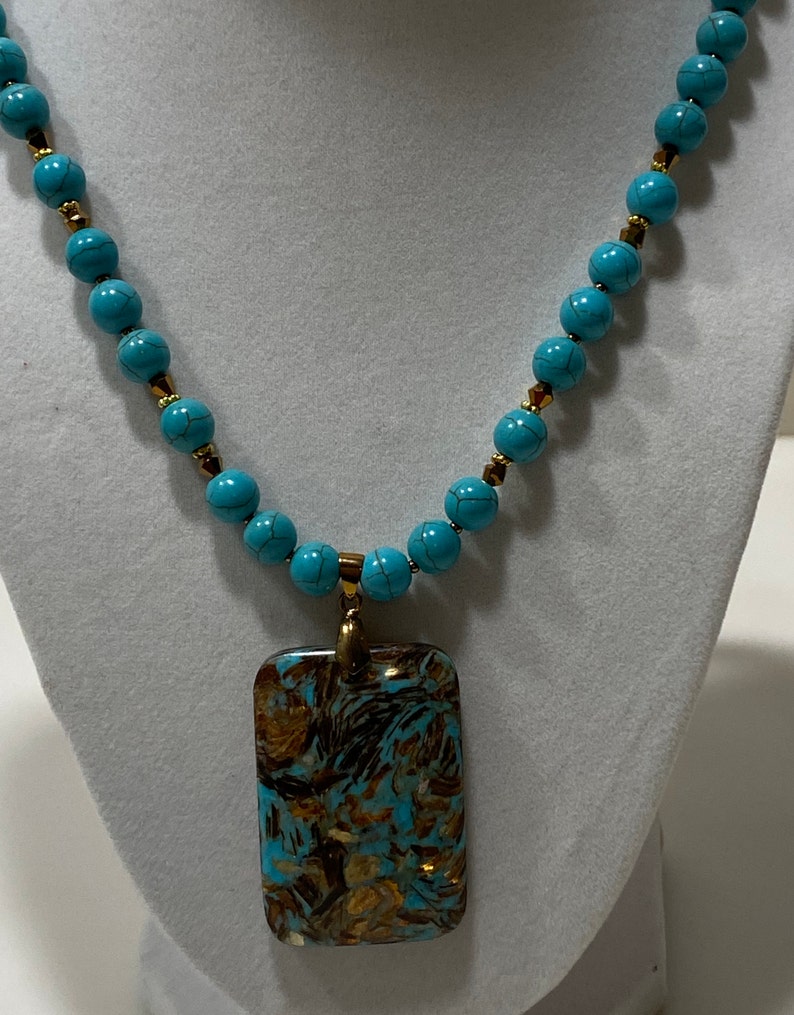 Turquoise Gemstone and Bornite Pendant Necklace/swarvoski Crystal ...