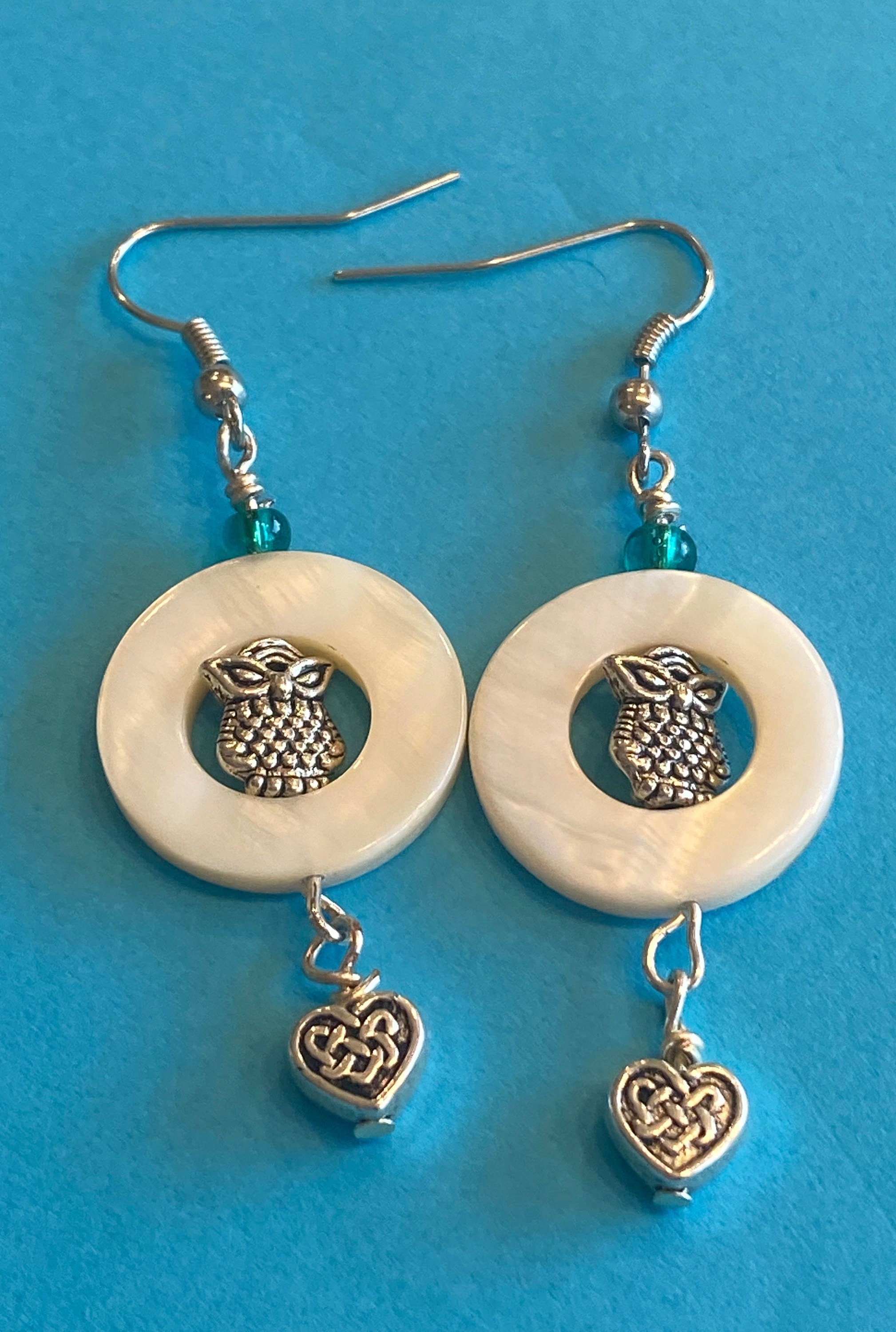 Mother Of Pearl Hearts And Owl Dangle Earrings Mother Of Etsy