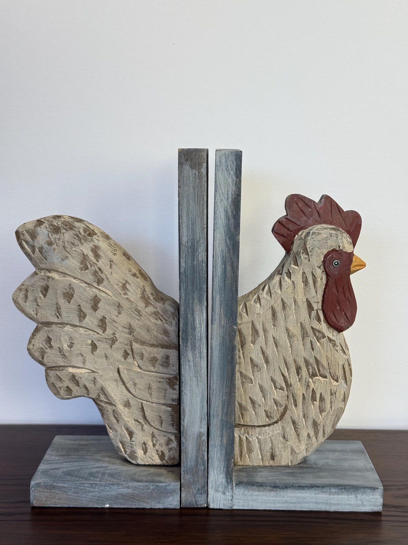 Rustic Farmhouse Chicken Bookends – Hand-carved Wooden Rooster Décor - Etsy