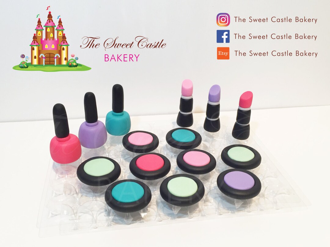 Edible 15 Piece Pastel Makeup Glamour Package Fondant Cake/cupcake ...