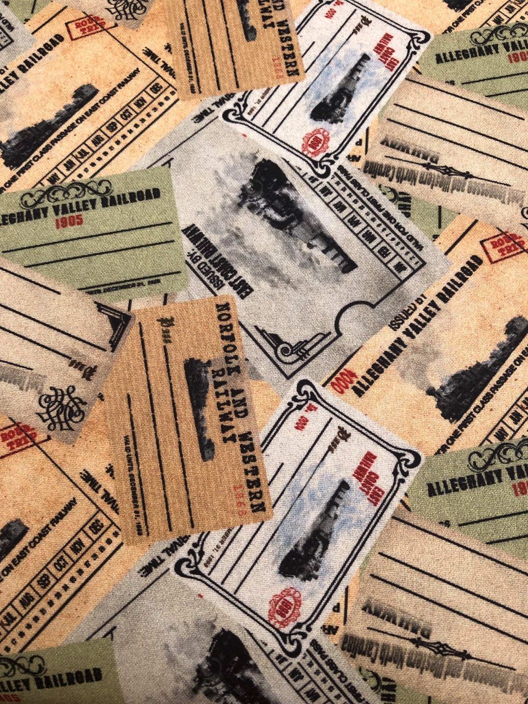 Steam Trains Quilting Cotton Panel,train Silhouettes, Tickets, Metres ...