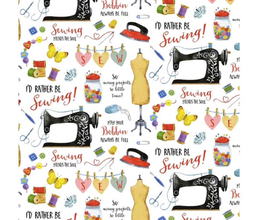 Just Sew Happy, Sewing Themed Cotton Fabrics and Panel - Etsy