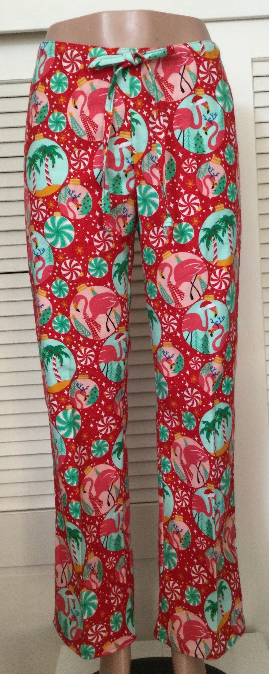 Flannel Pajama Pants for Women/christmas Flamingo Theme on Red ...
