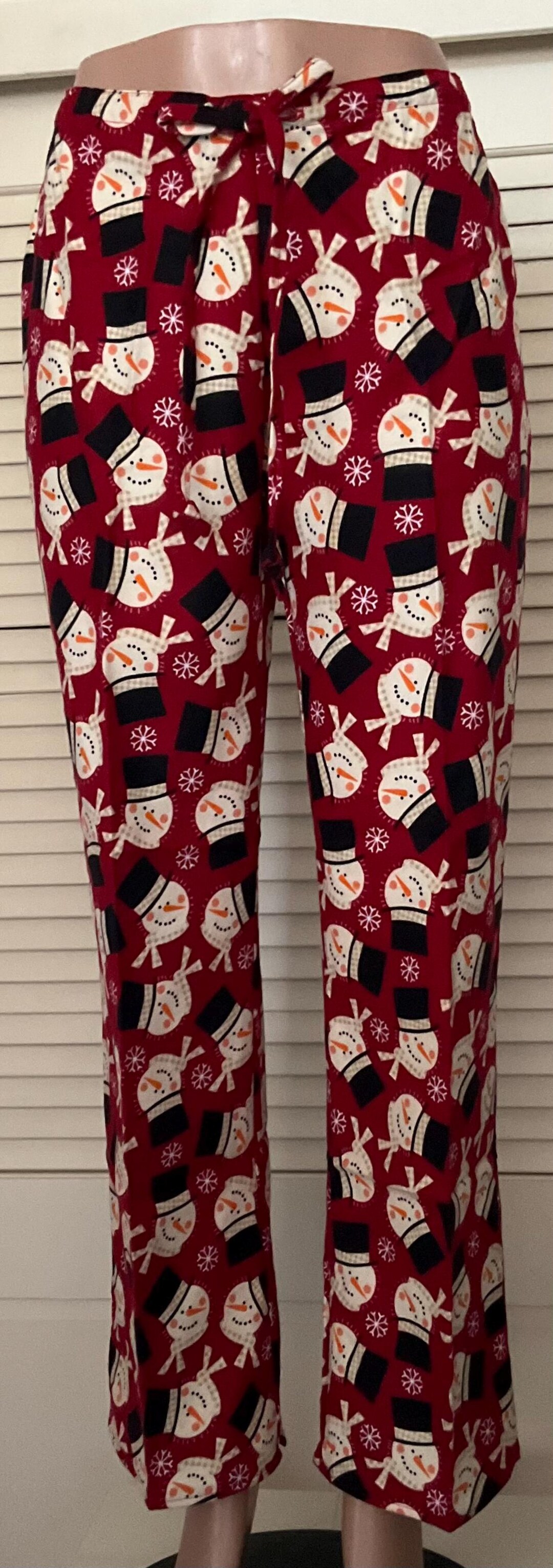 Flannel Pajama Pants for Women/snowmen/christmas Icons on Red ...
