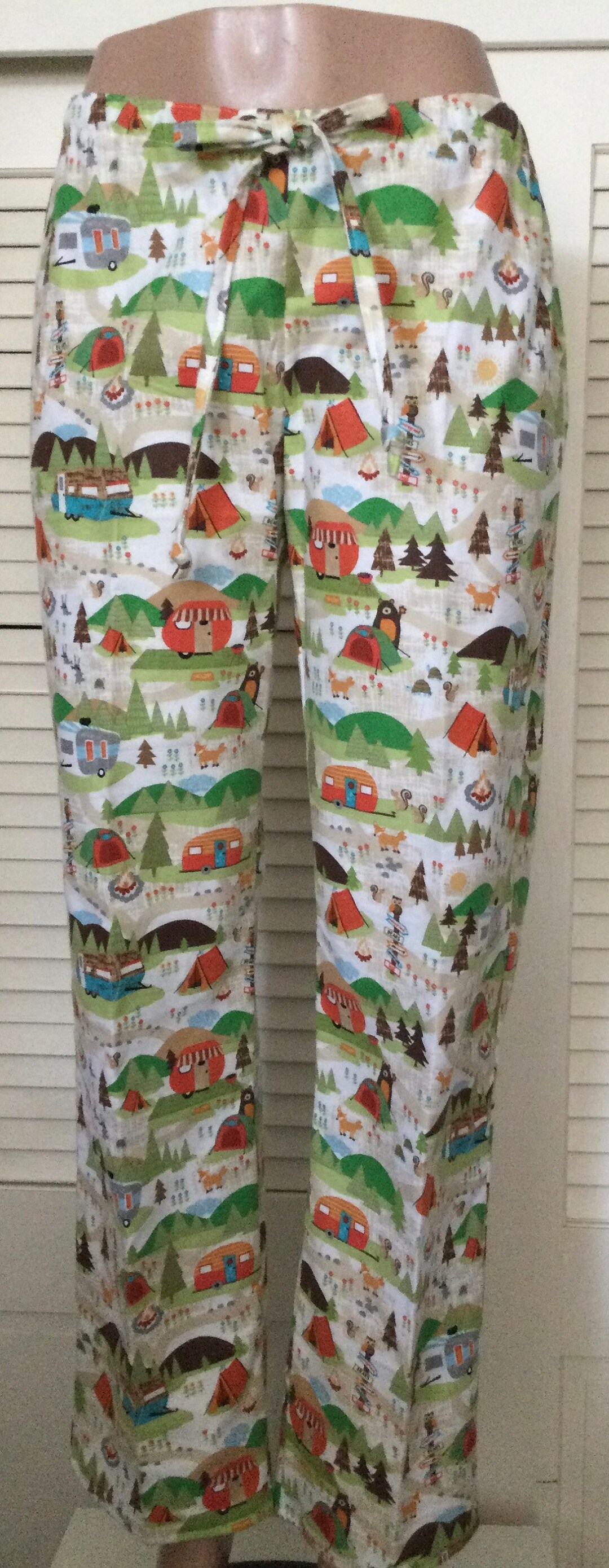 Flannel Pajama Pants for Women/camping/camper Theme on Beige Background ...