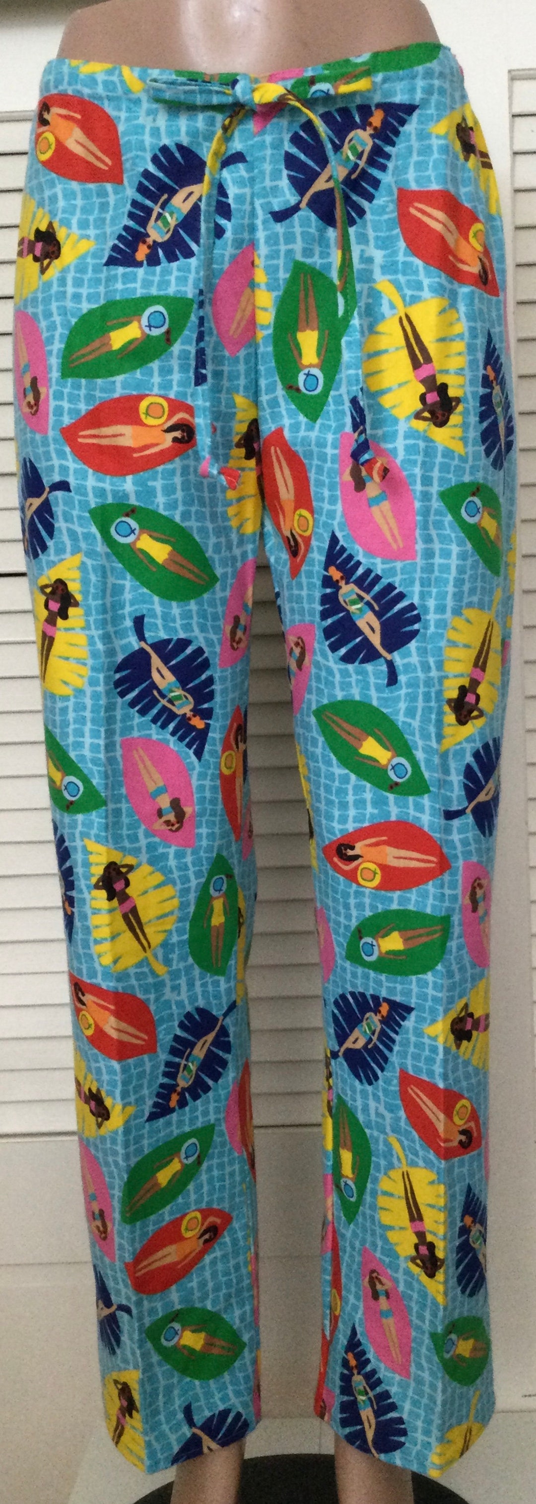 Flannel Pajama Pants for Women/floating Beach Girls on Blue Background ...