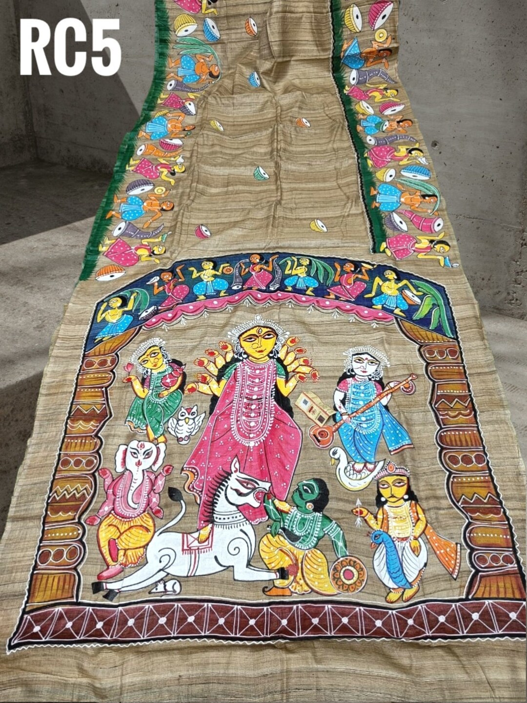 Hand Painted Pattachitra Durga Tussar Silk Saree - Etsy