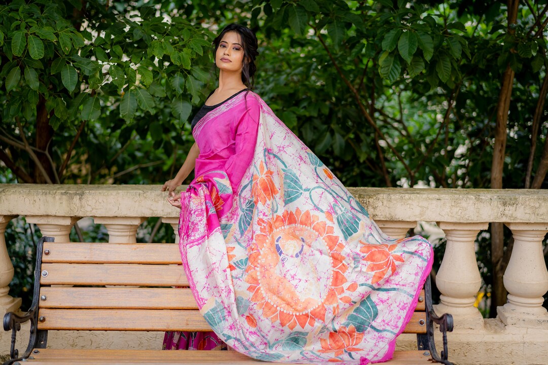 Handpainted Batik Pichwai Lotus Silk Saree - Etsy