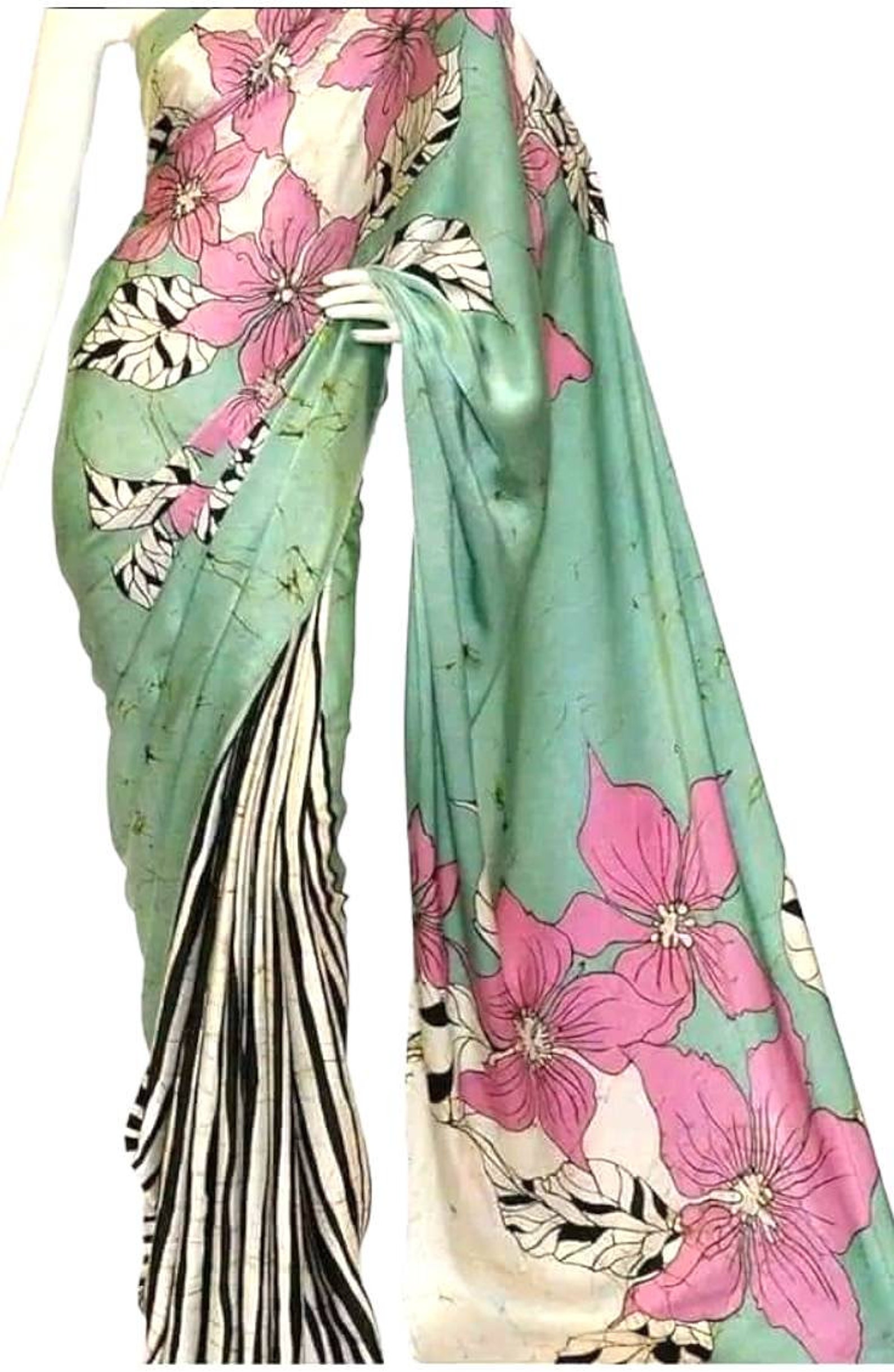 Handpainted Batik Floral Pure Silk Saree Batik Silk Saree , Batik Hand ...