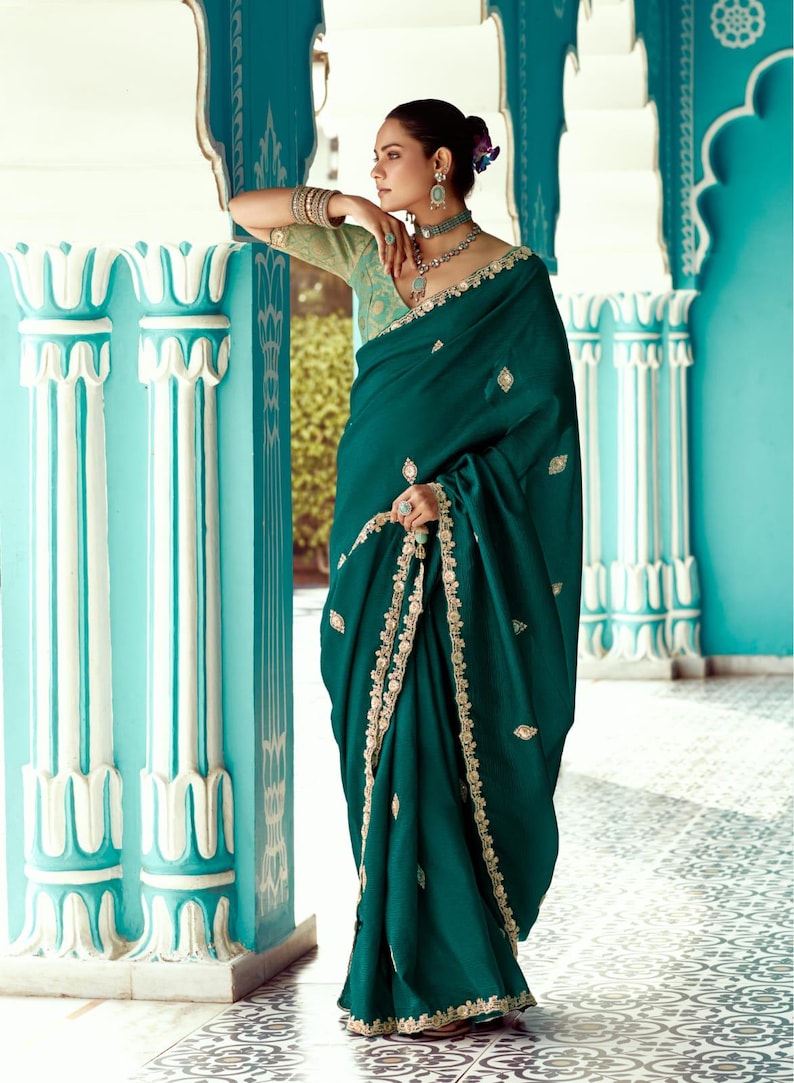 Emerald Green Saree, Heavy Designer Wedding Wear, Teal Green ...