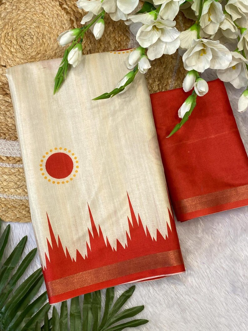 Durga Devi Face Concept Cotton Silk Saree, Red and White Saree, Sarees ...
