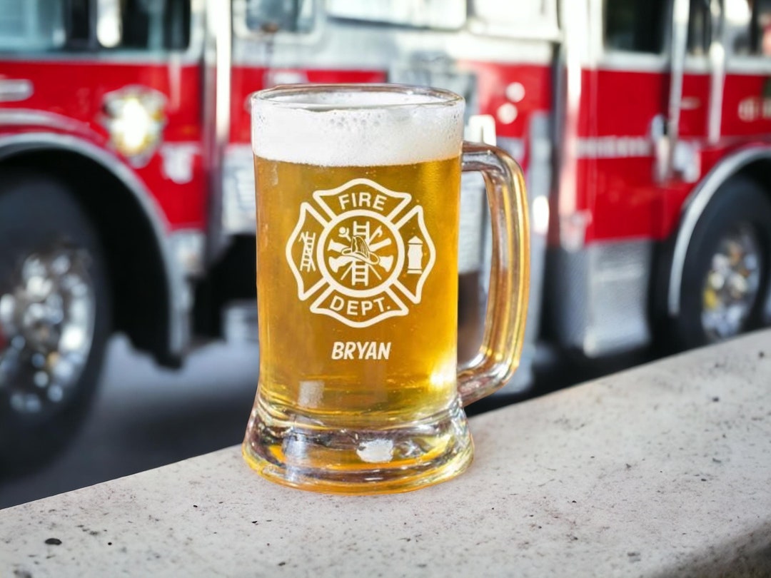 Firefighter Beer Mugs, Firemen Beer Mug, Custom Beer Glass, Firefighter ...