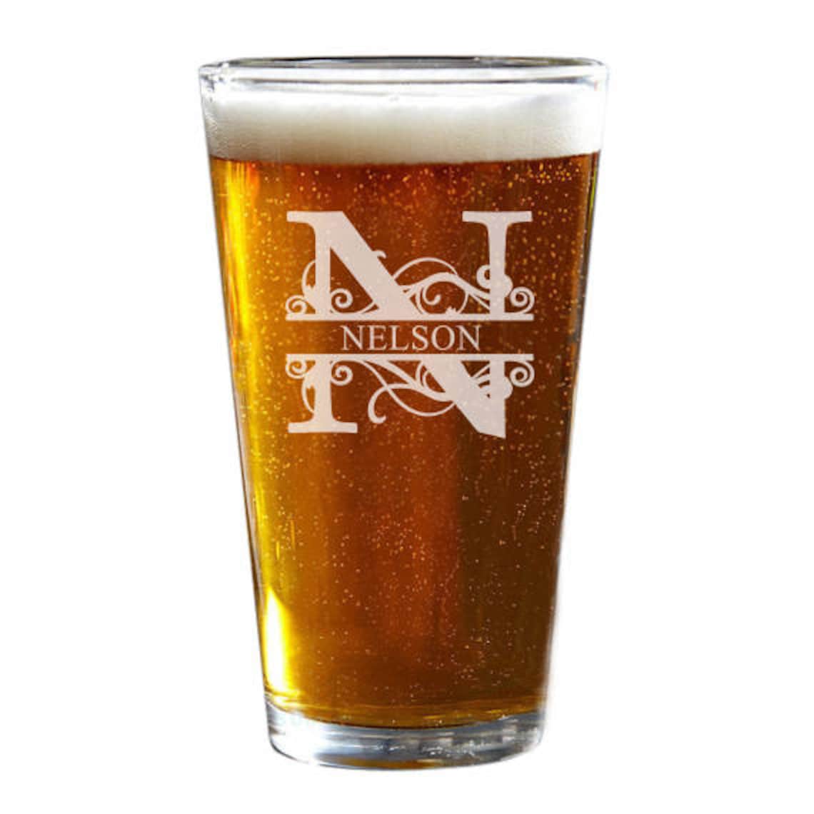 Pint Glasses Engraved Beer Glass Monogram Pint Glass | Etsy