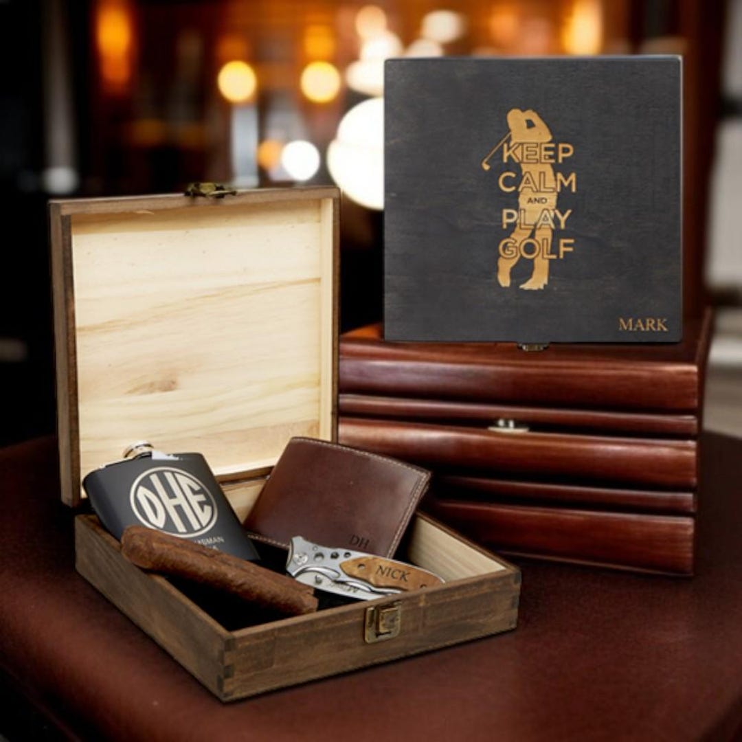 Personalized Cigar Box, Golf Gift Box, Groomsmen Gift Box, Wooden Cigar ...