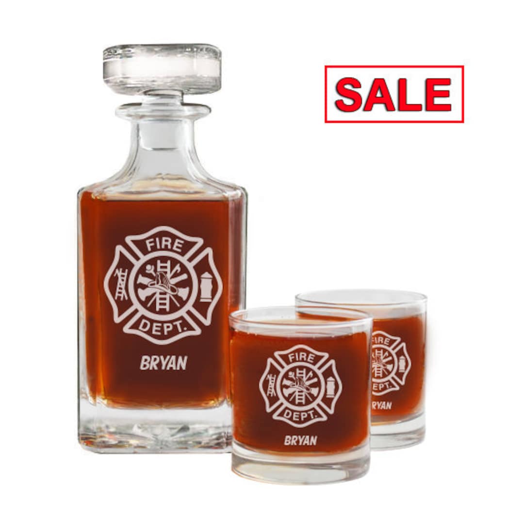 Fireman Whiskey Decanter, Personalized Whiskey Decanter Set, Engraved ...