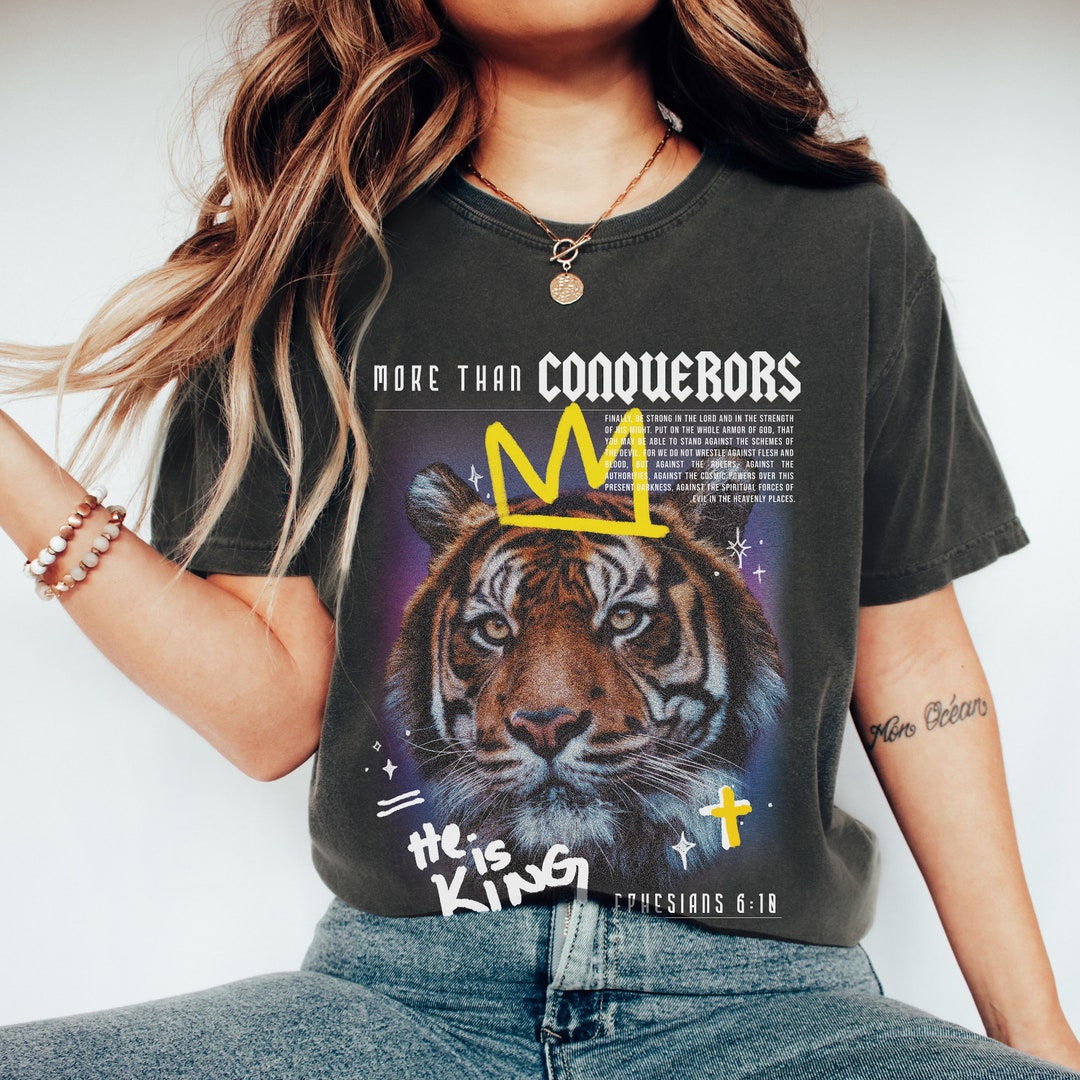 Bible Scripture More Than Conquerors Ephesians Tiger King Lion Jesus ...