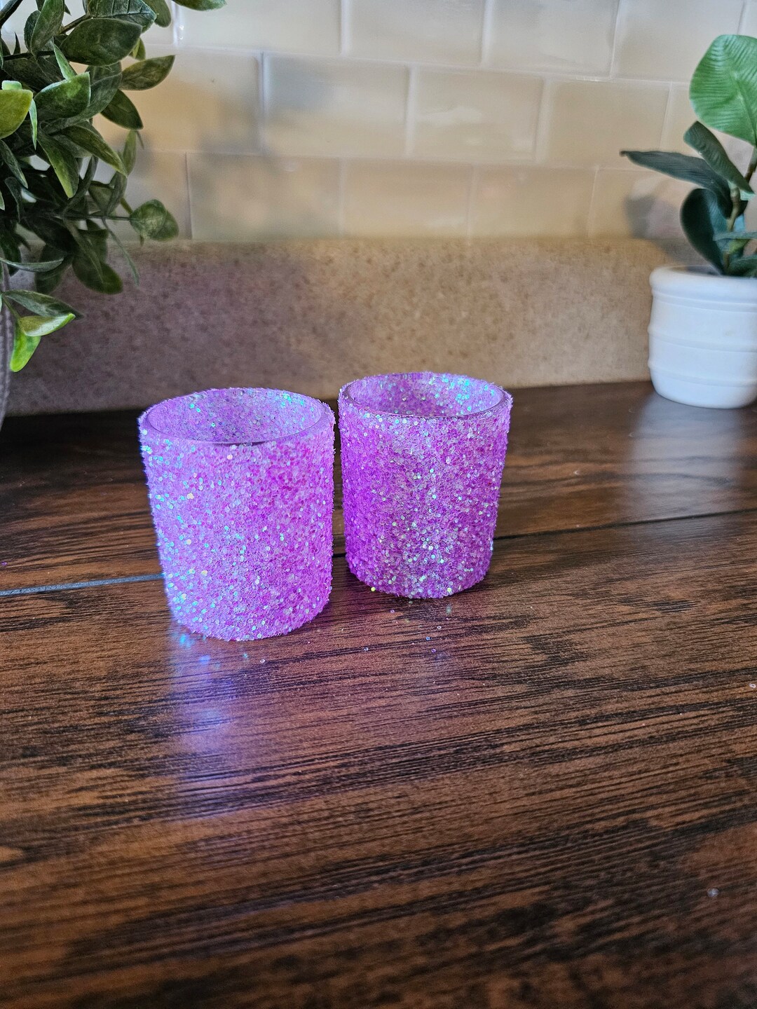 Set of 12 Sparkly Purple Chunky Glitter Votives, Weddings, Birthdays ...