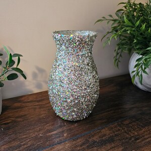 Set of 5 Sparkly Silver Chunky Glitter Vases 7", Weddings, Birthdays ...