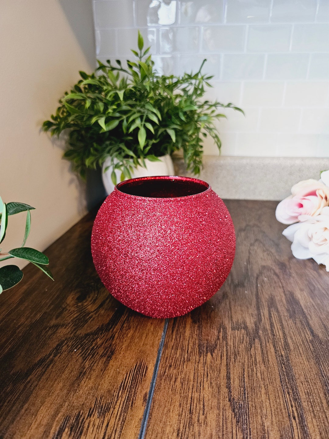 Sparkly Red Glitter Bubble Vase, Weddings, Birthdays, Party Decor ...
